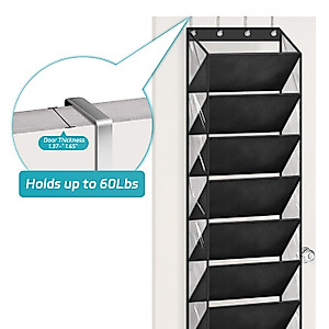 AOODA 10 Tier Clear Over the Door Shoe Organizer Storage, Deep Pockets Large Hanging Shoe Rack for Closet Door, Fit 20 Pairs Shoe Holder Hanger for Sneakers, Boots (Black)