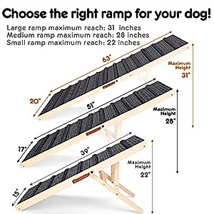 TOFUUMI Dog Ramp for Bed, Car Ramp, Folding Pet Ramp, Dog Stairs, Cat Ramp, Portable Dog Steps Suitable for Elevated Surface Between 15"-22" for Small and Medium Dogs (39 inches)
