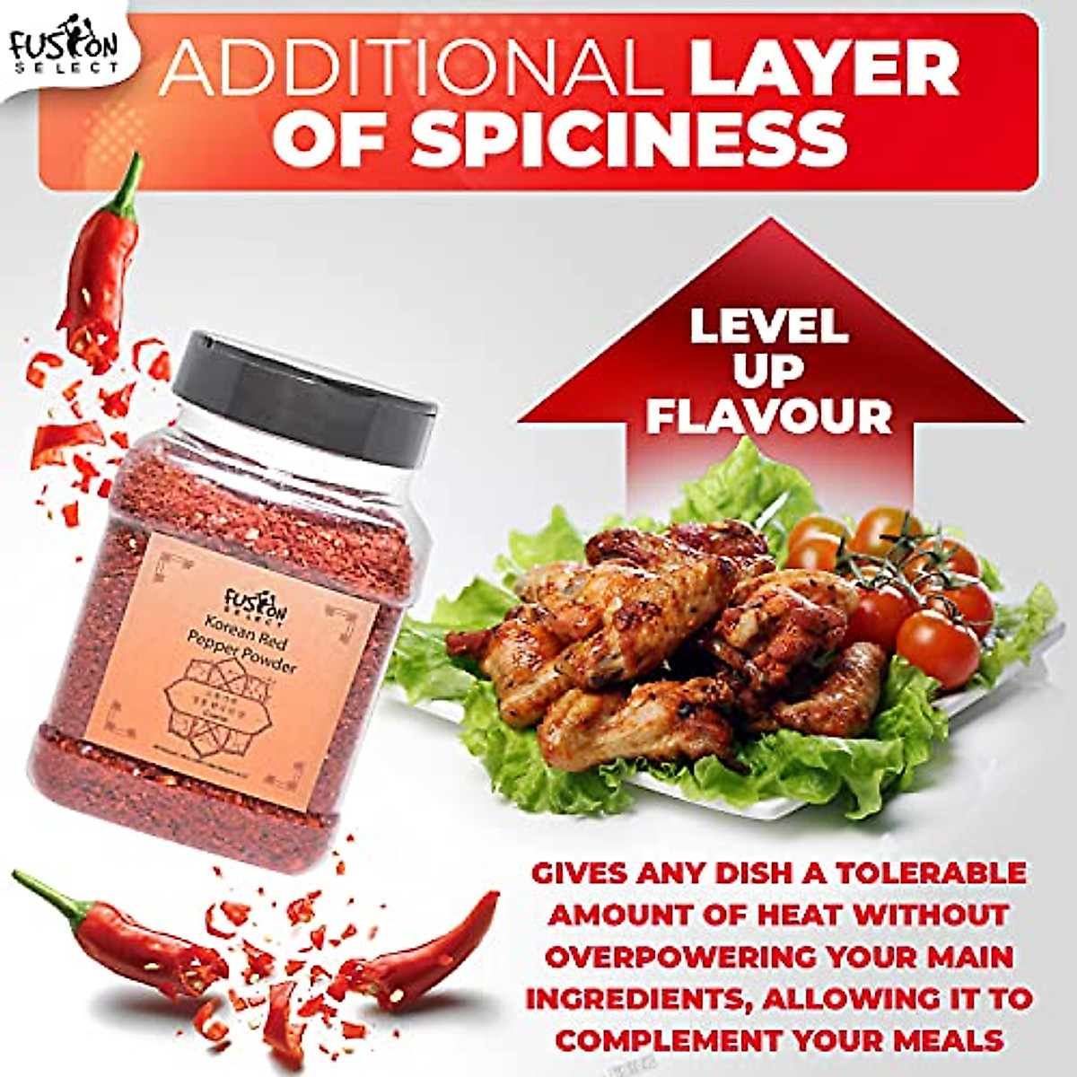 Fusion Select Korean Premium Non-GMO Gluten Free Red Chili Pepper Flakes Powder, Crushed Red Pepper Premium Gochugaru For Kimchi Seasoning, Chicken, Pork, Fish, Vegetables Hot Pepper Flakes (6 Oz)