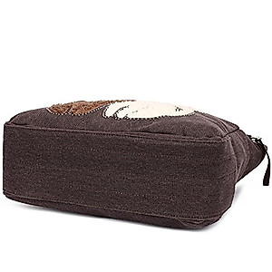 KAUKKO Women Canvas Handbag Shoulder Bag Cat Big Tote Bag Coffee