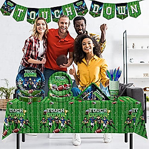 Football Party Supplies Kit Including Disposable Dinner Plate,Napkin,Tablecloth for Game Day, Touch Down Party, Football Birthday Party Decorations（20 Guests）