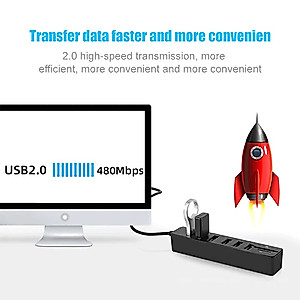 USB Hub, Universal Ultra Slim Data Hub 6 Port USB 2.0 Hub Multifunctional Splitter, 2.0 USB Extension Splitter with 60cm Cable(Black)