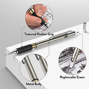 Four Candies Metal Mechanical Pencil Set - 3PCS 0.5mm Art Mechanical Pencils & 360PCS HB Lead Refills & 3PCS Erasers & 9PCS Eraser Refills, Drawing Mechanical Pencils for Writing, Sketching -With Case