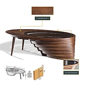 by Papella Design, Natural Walnut Veener Coffee Tables for Living Room, Rustic Table, Mesa De Centro para Sala, Center Table, Glass Table top, Walnut Color, (Drop)