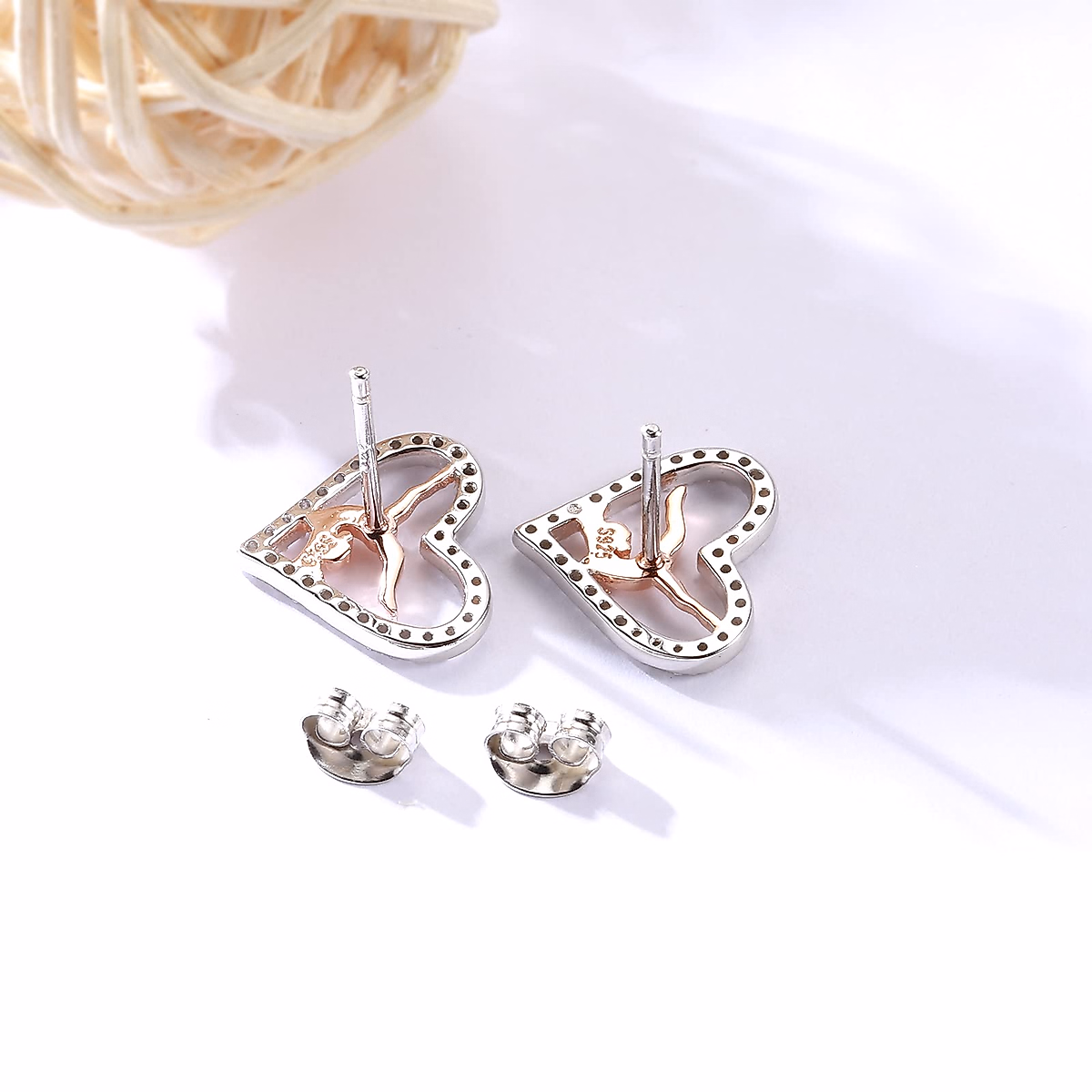 Gymnastics Stud Earrings for Her - 925 Sterling Silver Gymnastic Birthday Jewelry Gifts for Gymnast Women (CZ)