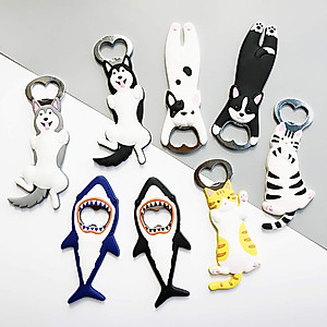 Refrigerator Magnet Silicone Metal Bottle Opener for Beer Coke Bartender Kitchen Barware Metal Novelty Cute Fun Shape (Dog-Gray)