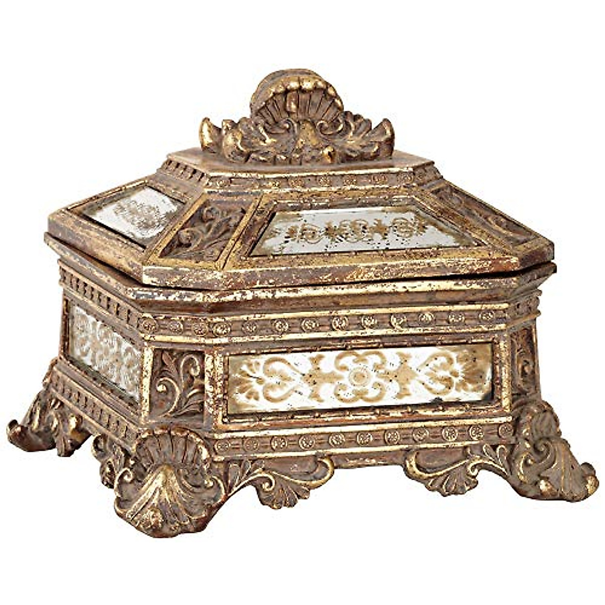 Kensington Hill Florentine 5 3/4" Wide Antique Gold Mirrored Jewelry Box