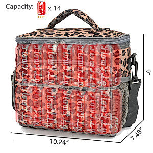 FlowFly Insulated Reusable Lunch Bag Adult Large Lunch Box for Women and Men with Adjustable Shoulder Strap,Front Zipper Pocket and Dual Large Mesh Side Pockets, Leopard