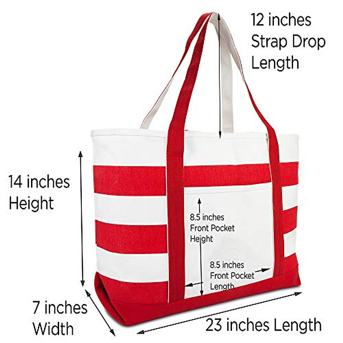 DALIX Striped Boat Bag Premium Cotton Canvas Tote in Red