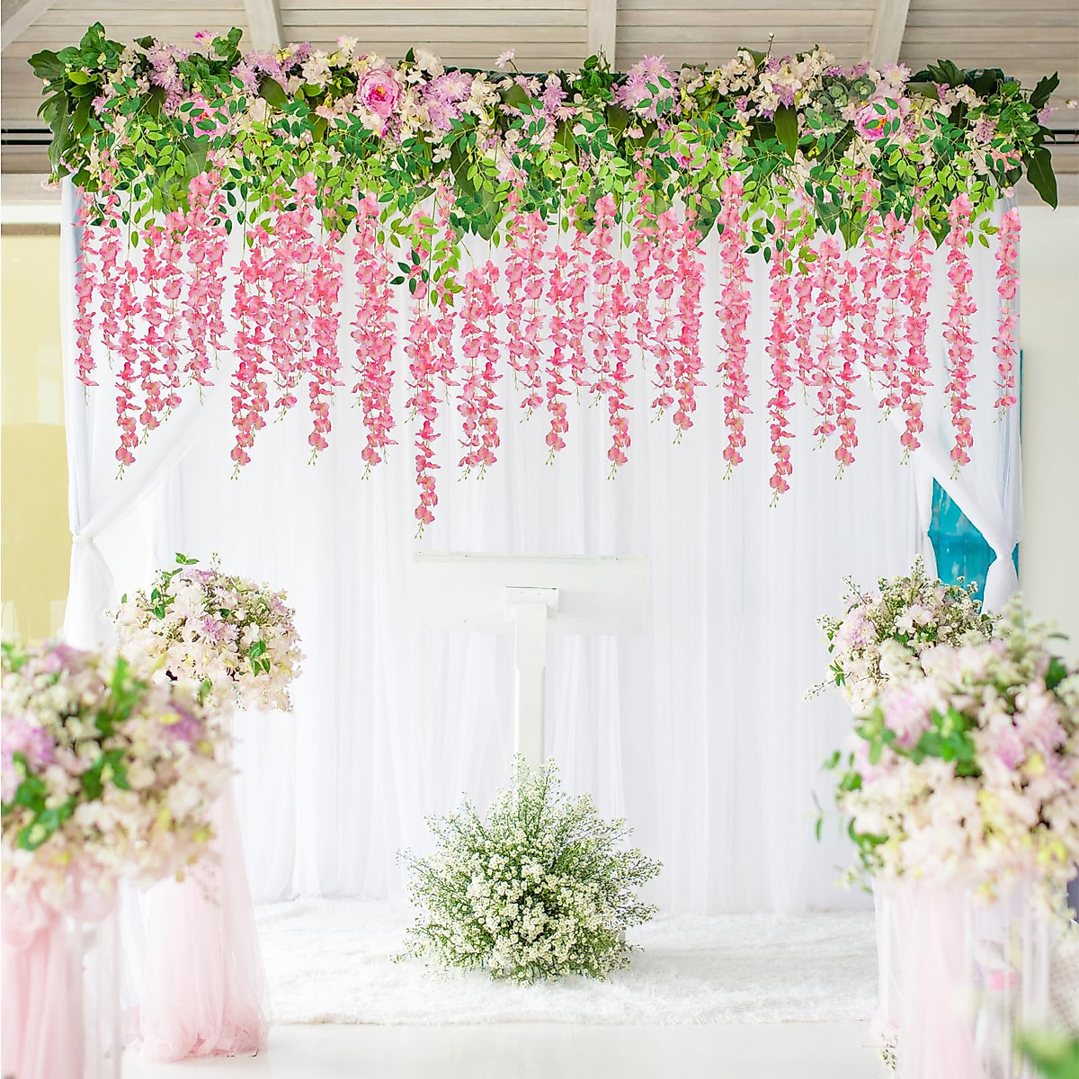 CEWOR 36 Pack Wisteria Hanging Flowers, 3.7 Feet Fake Wisteria Garland Artificial Flower Vines for Wedding Arch Party Home Greenery Wall Decor (Pink)