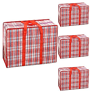 Heavy Duty Jumbo Moving Bags, 168L Oversize Organizer Storage Bags With Durable Zippers for Clothes Comforter Pillow, Water-proof Totes for Carrying Camping Bedding (Set of 4) Red