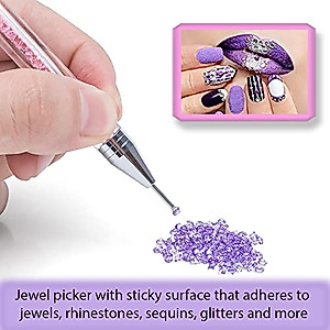 8 In 1 Pack, 2 Dual-ended Wax Pen for Rhinestone Picker Dotting Pen Wax Pencil for DIY Nails Art, 4 Wax Tip Rhinestone Pen Applicator Gem Jewel Picker Tool, Pickup Tweezer, 500 Crystals Rhinestones.