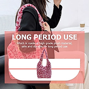 Plush Shoulder Bag Fluffy Leopard Print Tote Bag Cute Fuzzy Underarm Bag Handbag Bag Winter for Women Girls Pink