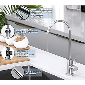 ESOW 100% Lead-Free Kitchen Water Filter Faucet, Fits Most Reverse Osmosis and Water Filtration System for Kitchen Bar Sink in Non-Air Gap, SUS304 Stainless Steel Brushed Nickel Finish