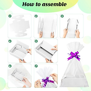 106 Pcs Empty Gift Basket Set 30 Cardboard Gift Basket 8 x 6 x 3 Inch Empty Baskets for Gifts with Handles, 40 Bags, and 36 Multicolor Bows for Party Home Wedding Birthday Food Serving Storage (White)