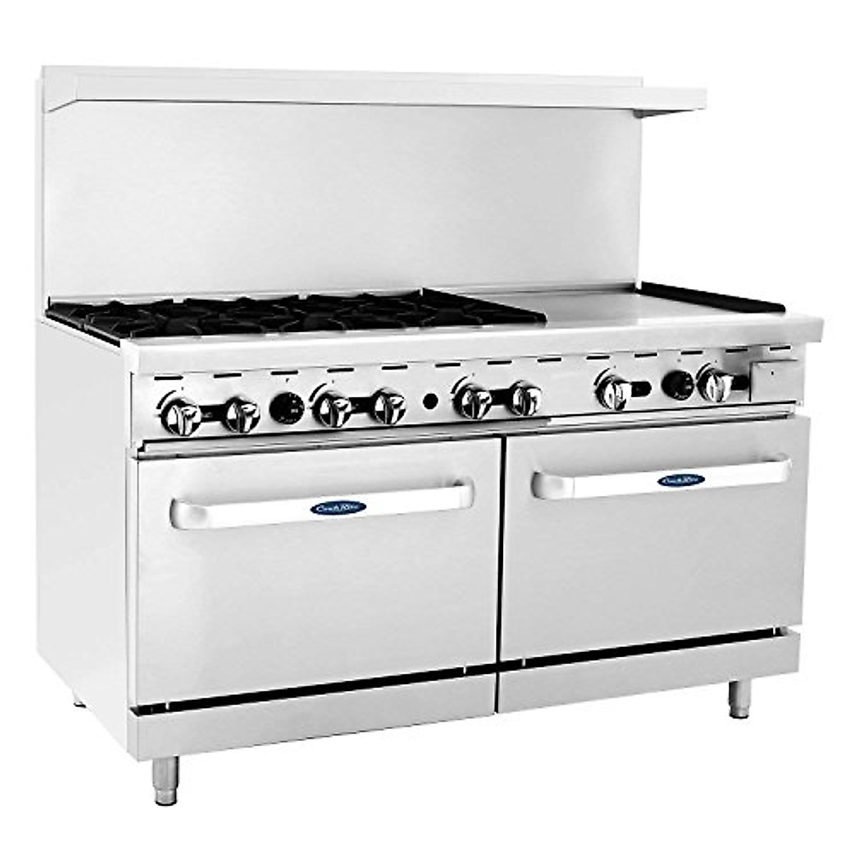 CookRite ATO-6B24G Commercial Liquid Propane Range 6 Burner Hotplates with 24" Manual Griddle 2 Standard Ovens 60'' Restaurant Range- 240000 BTU