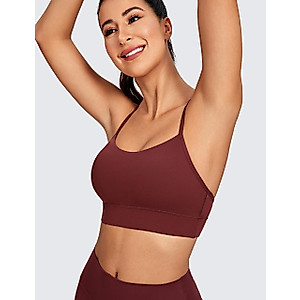 CRZ YOGA Butterluxe Womens Y-Back Racerback Sports Bra - Spaghetti Straps Wireless Scoop Neck Athletic Padded Yoga Tops Noctilucence Red Medium