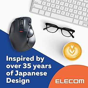 ELECOM EX-G Left Handed Trackball Mouse, 2.4 GHz USB Wireless, Ergonomic, Thumb Control, Tracking Roller Ball, 6 Programmable Buttons, Tilt Scroll