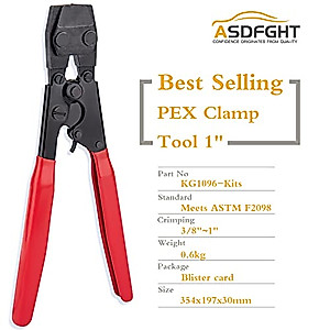 PEX Clamp Tool Ratcheting PEX Cinch Tool Pex Crimping Tool Meets ASTM 2098 and Will Work With Stainless Steel Clamps of sizes 3/8"~1" (with 20 PCS 1/2" + 10PCS 3/4" PEX Clamps & PEX Cutter)