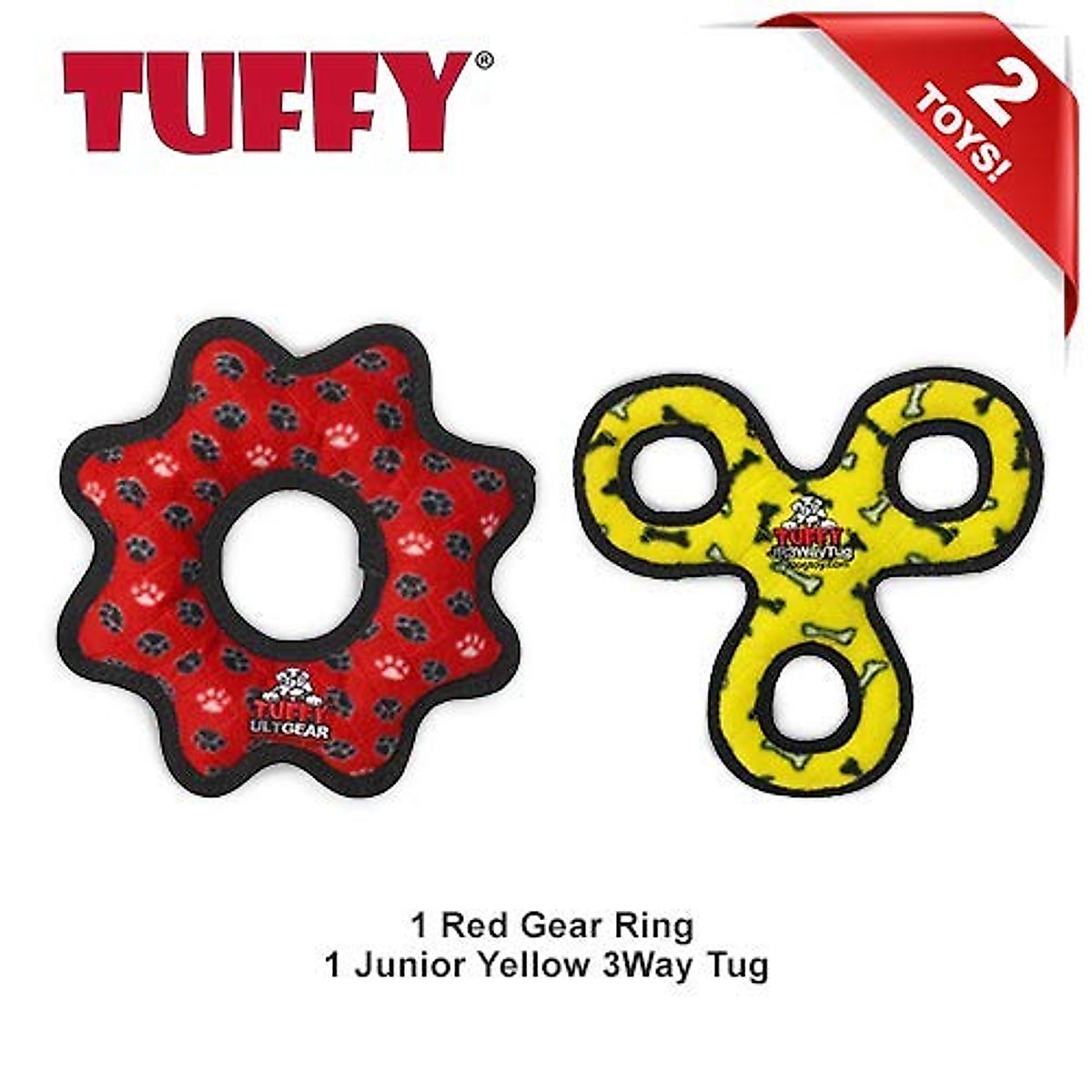 TUFFY - World's Tuffest Soft Dog Toy - Junior 3 Way Tug - Squeakers - Multiple Layers. Made Durable, Strong & Tough. Interactive Play (Tug,Toss & Fetch). Machine Washable & Floats (Combo 2 Pack)
