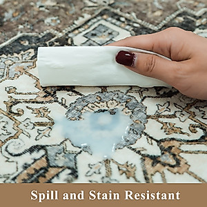 Washable Living Room Area Rug - 9x12 Large Bedroom Rug Distressed Oriental Non-Slip Non-Shedding Print Floor Carpet for Dining Room Kitchen（Beige, 9 x 12）