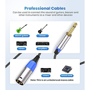 tisino XLR to 1/4" Cable, Quarter inch Mono to XLR Male Unbalanced Interconnect Cable Cord for Amplifiers, Instruments- 6.6 Feet