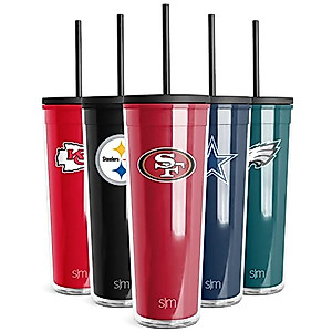 Simple Modern Officially Licensed NFL San Francisco 49ers Plastic Tumbler with Lid and Straw | Lightweight Travel Iced Coffee Cups, Cold Brew, Smoothie, or Tea Cup | 24oz | Classic Collection