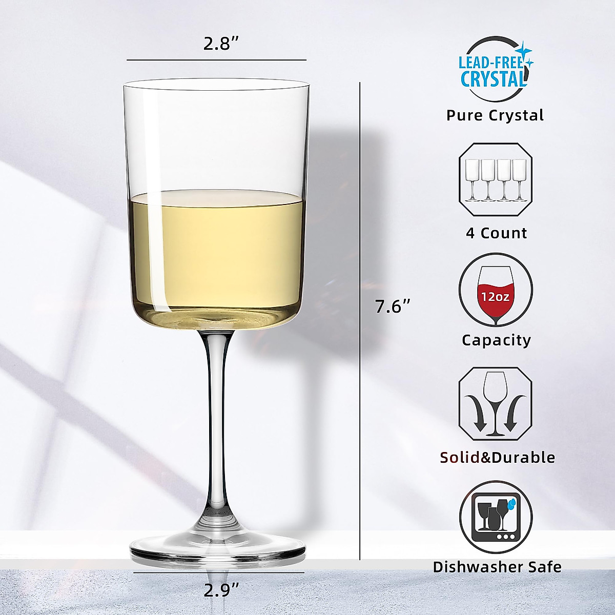 YIBEZ Wine Glasses, Set of 4 Crystal Wine Glasses, 12 OZ White Wine Glasses, Housewarming/Wedding Gifts