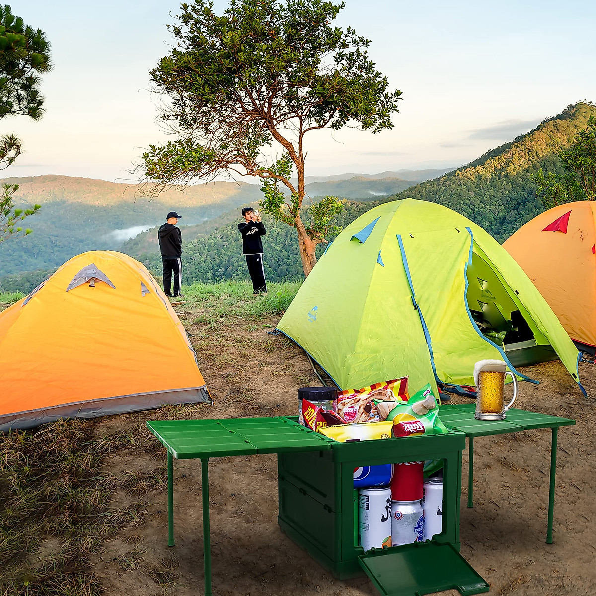 MOLOY ZOVM Folding Storage Box Collapsible Lidded Home Storage Bins Folding Table Camping Storage Box Multi Function Box Car Organizer Picnic (Green)