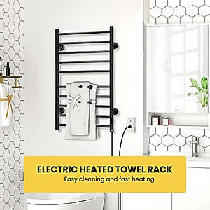 VIVOHOME Electric Heated Towel Rack for Bathroom, Wall Mounted Towel Warmer, 10 Stainless Steel Bars Drying Rack, Black