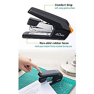 Deli Effortless Desktop Stapler, 40-50 Sheet Capacity, One Finger Touch Stapling, Easy to Load Ergonomic Heavy Duty Stapler, Includes 1500 Staples and Staple Remover