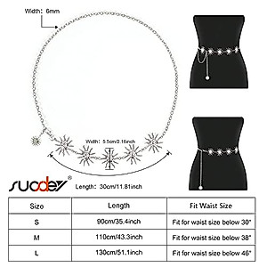 SUOSDEY Western Chain Belts for Women Cowgirl Concho Country Turquoise Belts Metal Adjustable Vintage Silver Belt