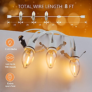 Erxiugs Chainable Accessory Cord with Three (3) c7/e12 Candelabra LED Light Bulbs, 8ft Blow Mold Light Cord with Male and Female Plugs for Village Accessories Houses Ceramics Tree Art and Craft.