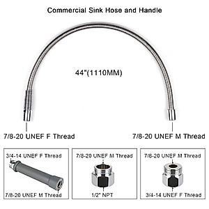TBER Replacement B-0044-H Pre Rinse Sprayer Hose for TS Brass, 44” Flexible Stainless Commercial Kitchen Sink Faucet Hose with Heat Resistant Grip Handle(Gray)