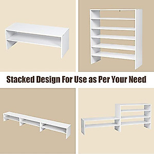 Giantex 3-in-1 Shoe Rack, 5-Tier Shoe Organizer, Wood Storage Shelf for Shoes, Multi-Shape Shoes Shelves, Ideal for Entryway Hallway Living Room (White)
