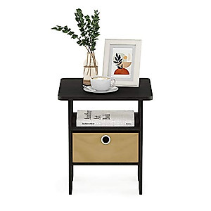 Furinno Andrey End Side Night Stand/Bedside Table with Bin Drawer, 1-Pack, Dark Espresso/Brown