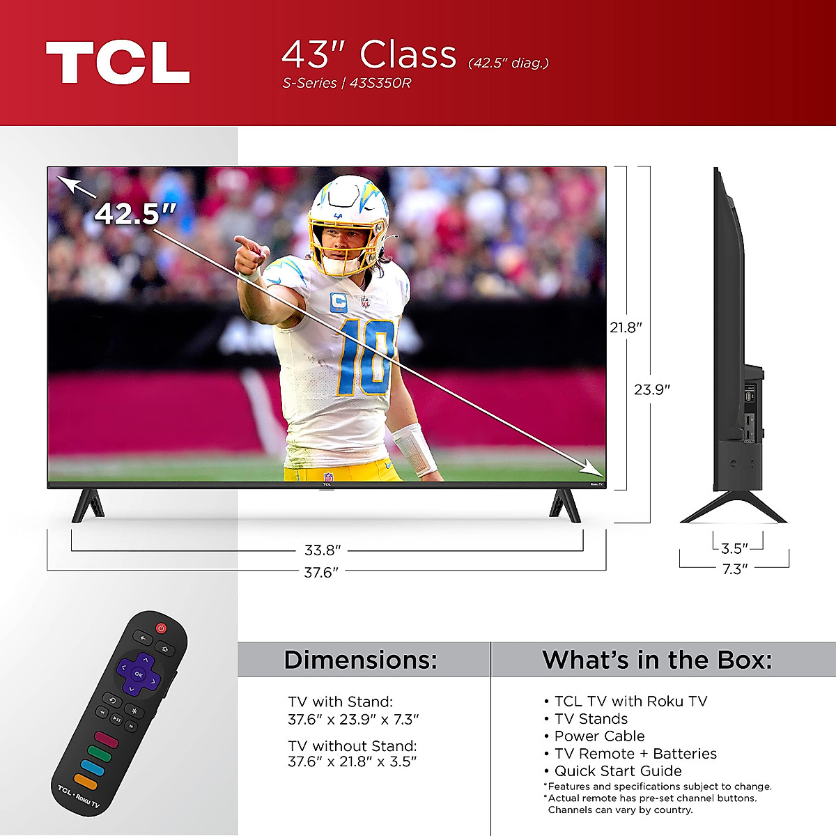 TCL 43-Inch Class S3 1080p LED Smart TV with Roku TV (43S350R, 2023 Model), Compatible with Alexa, Google Assistant, and Apple HomeKit Compatibility, Streaming FHD Television