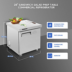 GAOMON Refrigerator Sandwich, 28" Sandwich & Salad Prep Table Commercial 7.42 Cu. Ft Stainless Steel Refrigerated Food Prep Station, Cut Board, 1 Door Worktop Fridge with lock for Restaurant