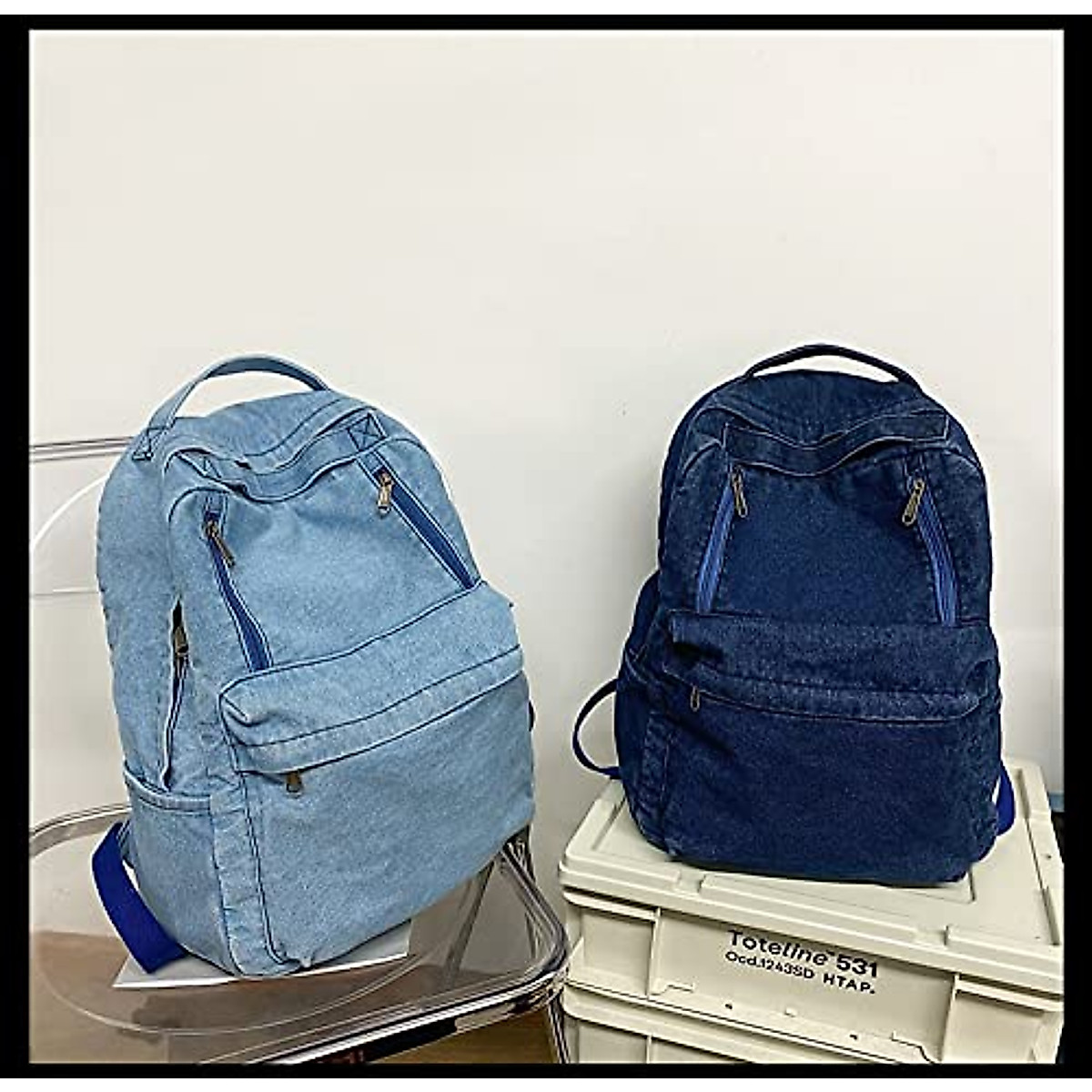 Canvas Backpack Lightweight Travel Daypack Student Rucksack Laptop Backpack Denim Medium Handbag for Women Blue (2)