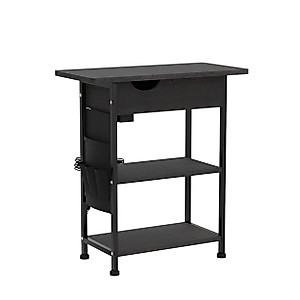 TARKARI Small End Table with charging station - Side Table with USB ports and outlets with storage Gray-Black narrow night stand bedroom side tables living room