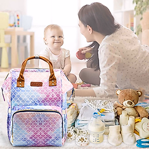 Mermaid Diaper Bag Backpack, Waterproof Baby Care Bag, Women Travel Baby Nappy Changing Bag