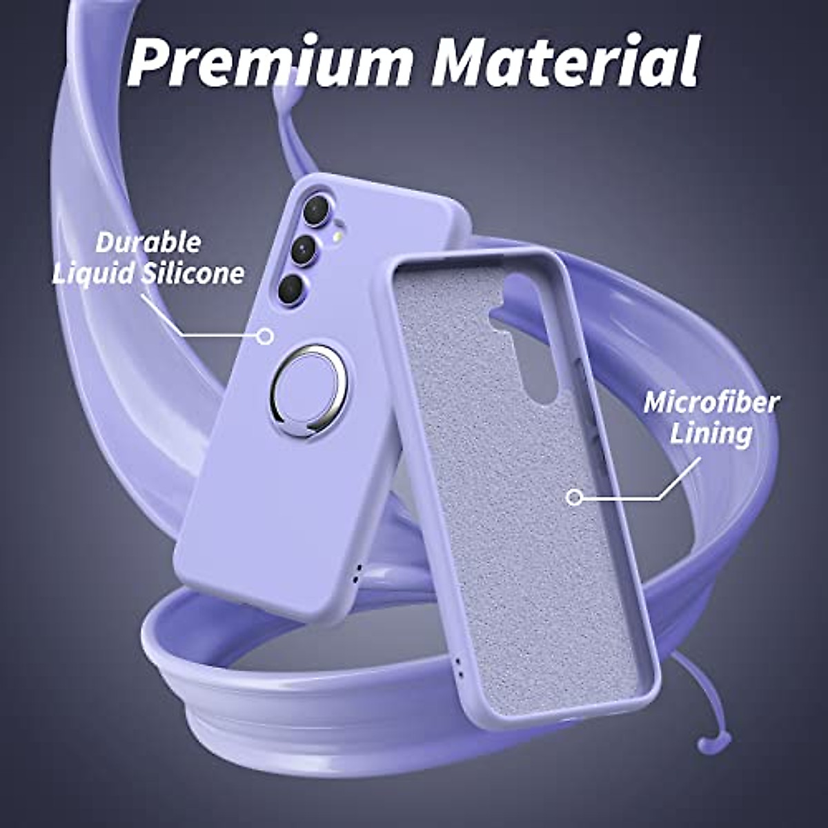 TUNKARMOR for Samsung Galaxy A14 5G Case: with 2 Pack Tempered Screen Protector & Built in 360° Adjustable Ring Kickstand Shockproof Protection Soft TPU Silicone Phone Cover (Purple)