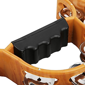 FAMKIT Double Row Handbell, Tambourines for Adults Hand Percussion Metal Jingles with Ergonomic Grip Percussion Instrument Imitation Wood Color