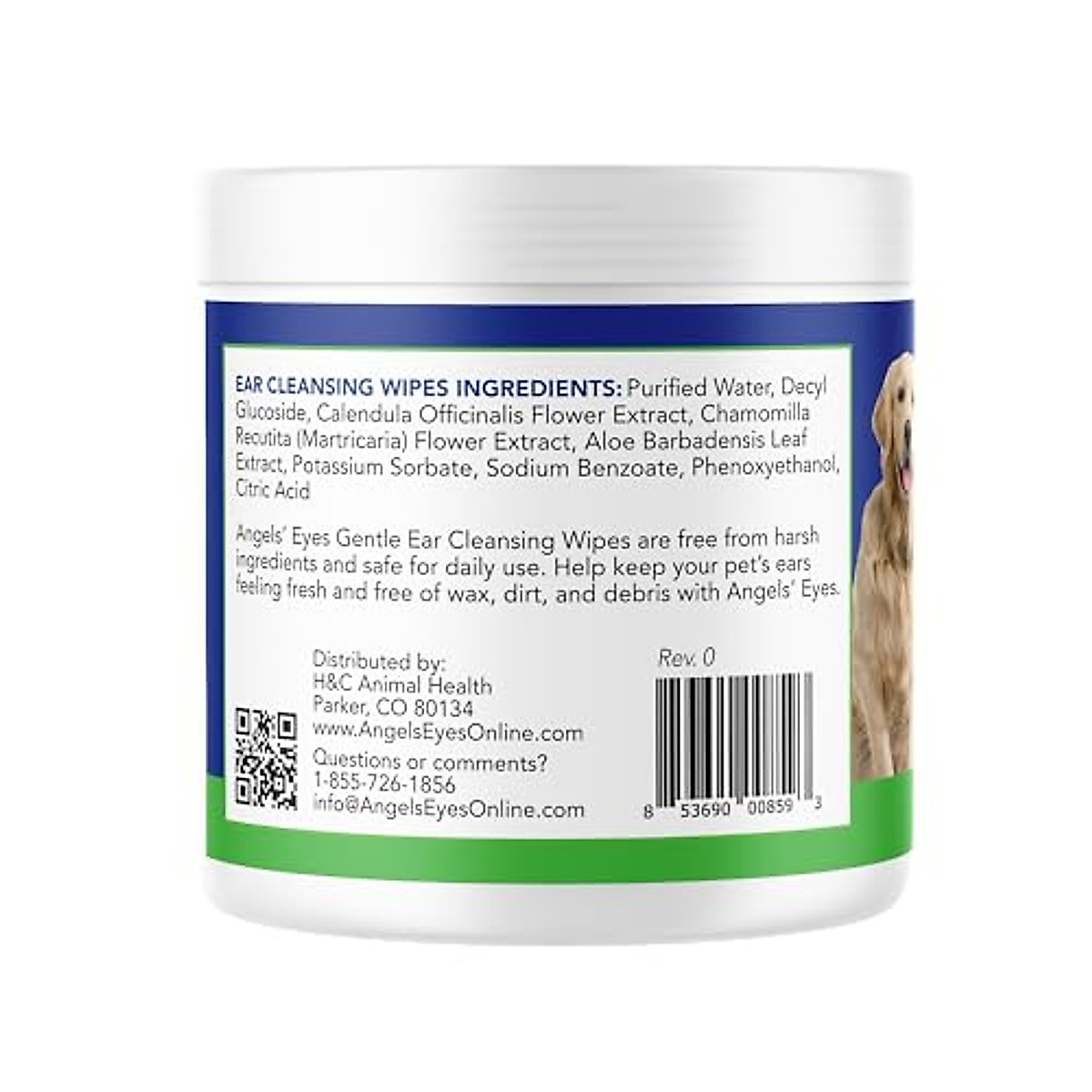 ANGELS' EYES Ear Cleansing Wipes for Dogs & Cats, Removes Dirt, Wax, Odor, Help Reduce Infections & Itching, No Artificial Colors or Fragrance, 100ct