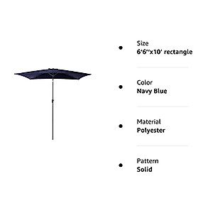 FLAME&SHADE 6.5 x 10 ft Rectangular Outdoor Market Patio Table Umbrella with Tilt, Navy Blue