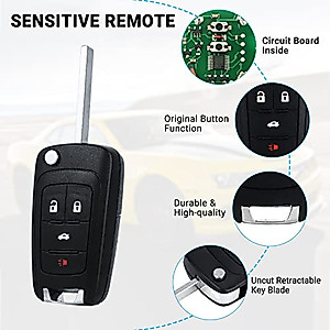 CarBole Keyless Entry Remote Control Key Fob Flip Folding 4 Button Car Door Lock Security Alarm System Replacement for Chevy 2010-2016 Camaro, 2010-2016 Cruze, (OHT01060512)