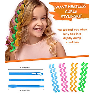 42 Pieces Heatless Waves Hair Curler, No Heat Damage Wavy Hair Curlers with 2 Sets of Styling Hooks, Heatless Curls for Women Girls Medium Short Hair(4 Colors,25cm/ 9.9")