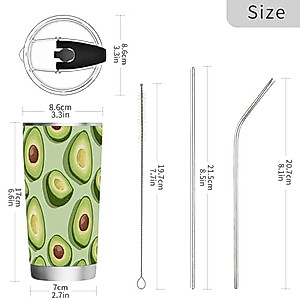 sanluoli Cute Cartoon Avocado Stainless Steel cups with lids reusable with Straw Lid coffee travel mug 20oz for café cute vacuum insulated tumbler with lid 20 OZ