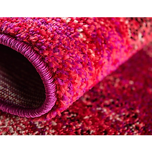 Unique Loom Jardin Collection Colorful, Vibrant, Abstract Watercolor Area Rug, 6' 1" x 9' Rectangle, Pink/Brown