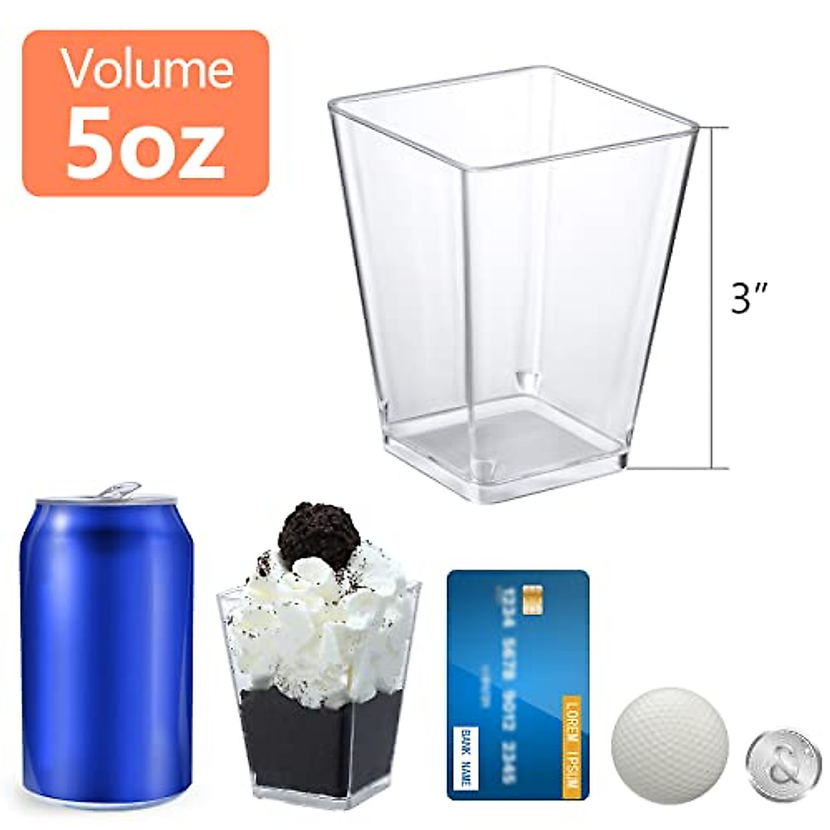 SHOPDAY 5oz Plastic Dessert Cups with Lids 100 Pack Small Clear Square Parfait Cups with Spoons, Mini Plastic Tumbler Serving Cups for Tasting Party Appetizers Mousse Yogurt